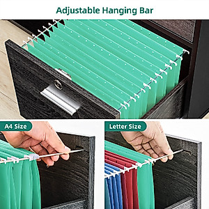 YITAHOME Wood File Cabinet, 3 Drawer Mobile Lateral Filing Cabinet, Storage Cabinet Printer Stand with 2 Open Shelves for Home Office Organization, Black and Grey