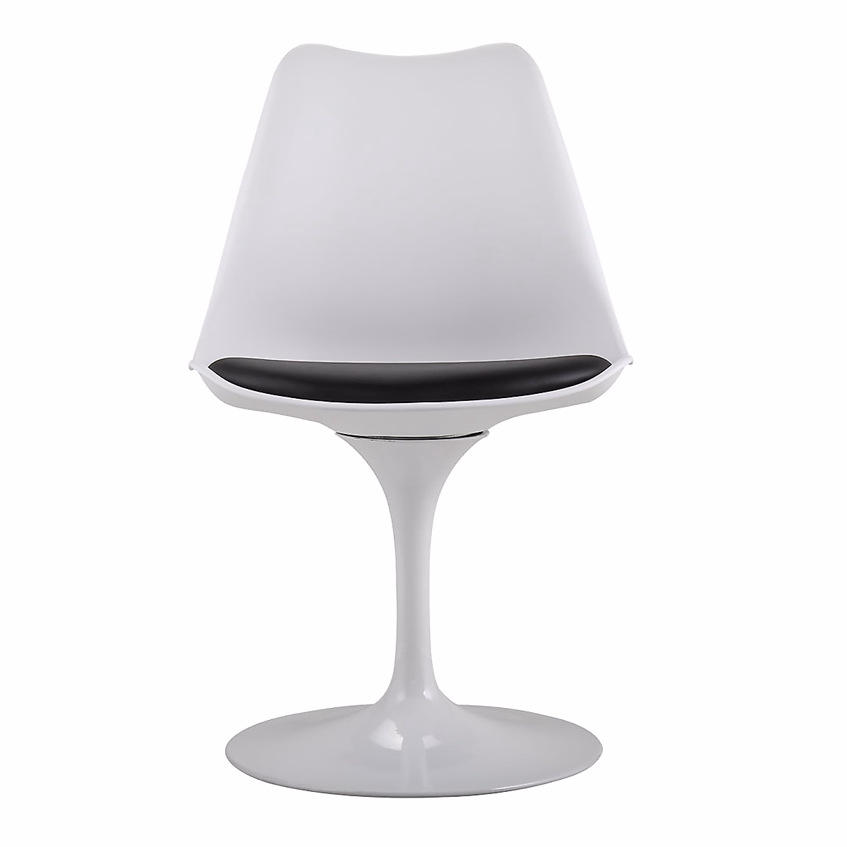 Gecheer Swivel Tulip Side Chair for Kitchen and Dining Room Bar with Cushioned Seat and Curved Backrest, White and Black
