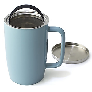 FORLIFE Dew Glossy Finish Brew-In-Mug with Basket Infuser & "Mirror" Stainless Lid 18 oz., Turquoise