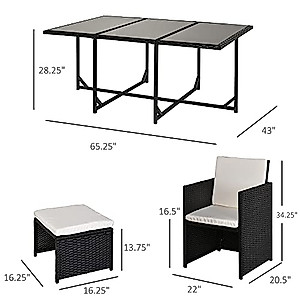 Outsunny 11 Pieces Patio Wicker Dining Sets, Space Saving Outdoor Sectional Conversation Set, with Dining Table, Ottoman and Chair & Cushioned for Lawn Garden Backyard, Cream White