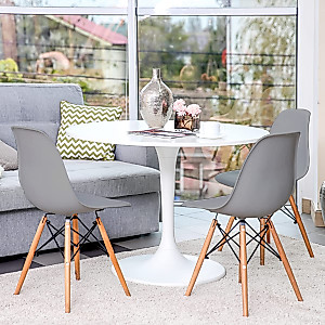 Lifetime Home Mid-Century Modern Dining Chairs Set of 2 - DSW Boho Style Plastic Chair for Living Room Bedroom Office Table Kitchen - Shell Lounge Chair with Wood Legs - Gray