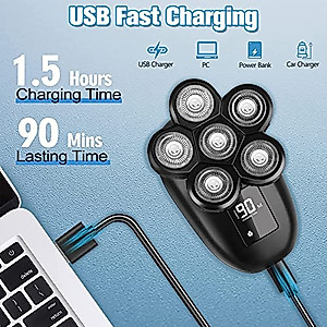 Head Shaver for Bald Men,6-in-1 Electric Shaver for Bald Head 6D Wet/Dry Waterproof Mens Electric Razor Skull Head Shavers Mens Grooming Kit Cordless Rechargeable Face Head Shaving Rotary Shaver