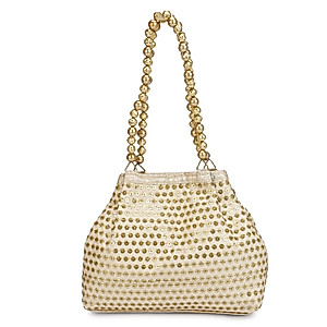 Fancy Haat Silk Ethnic Rajasthani Women's Potli Bag (Golden)