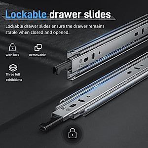 PHWALK 1 Pair 12 Inch 150 Lb Heavy Duty Drawer Slides with Lock Full Extension Ball Bearing Cabinet Telescoping Sliding Rails Tool Box Runners Tracks Glides Side Mount (with Lock, 12 inch)