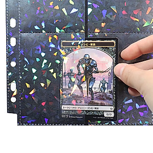 30PCS Holographic Trading Card Sleeve Pages Gemstone Foil Card Sleeves TCG&Photo 9 Pockets Fit 3 Ring Binder Pages (Side Loading Black Pages)