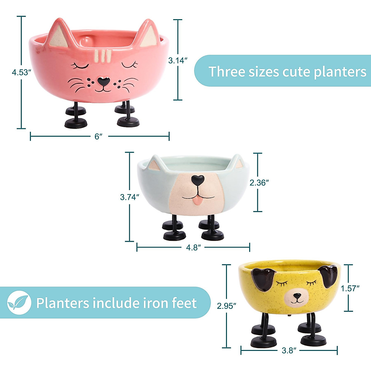 Pointnio Cute Plant Pots,Ceramic Garden Pots,Plant Gifts for Woman,Planters for Indoor Plants.Small Pots for Plant.Spring Flower Pots.Spider,Succulent Pots 6"+4.8"+4" Set of 3