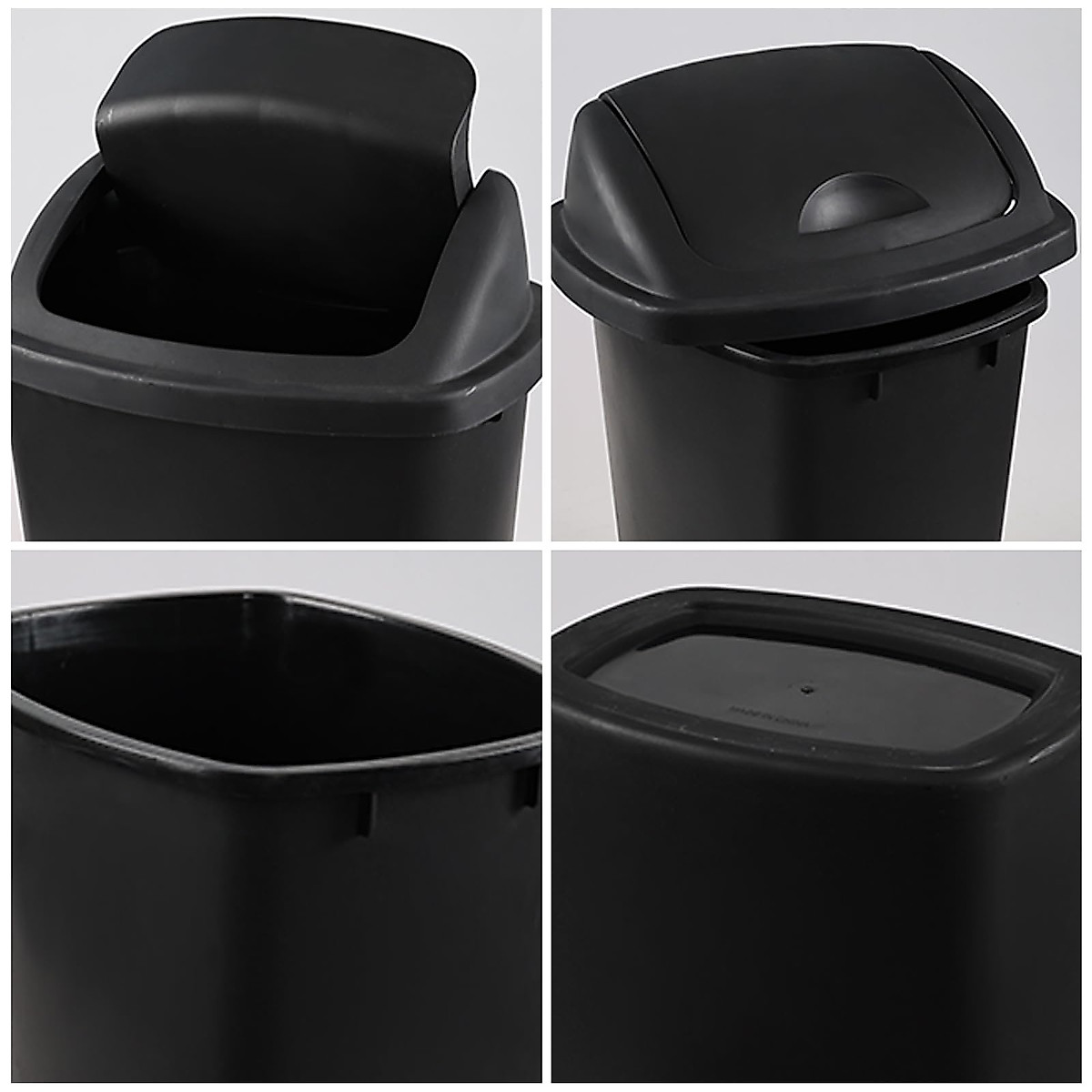 Fiazony 6 Gallon Plastic Kitchen Garbage Can Swing Top, Black Plastic Waste Bin with Swing Lid, 4 Pack