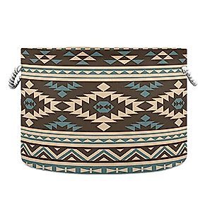 xigua Large Storage Basket Cotton Rope Basket Retro Aztec Navajo Baby Laundry Basket for Blankets Toys Storage Basket Laundry Hamper