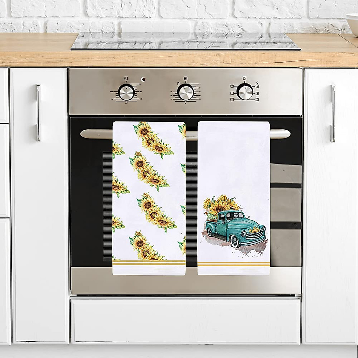 Set of 2 Watercolor Sunflower Kitchen Dish Towel 18 x 28 Inch, Seasonal Spring Summer Sunflower Truck Tea Towels Dish Cloth for Cooking Baking