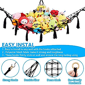 LinXius Stuffed Animal Hammock, Net for Stuffed Animals, Jumbo Toy Hammock for Stuff Animals Plush Toy Storage Corner Hanging Wall Net Large Boho Corner Teddy Bear Net for Kids Black