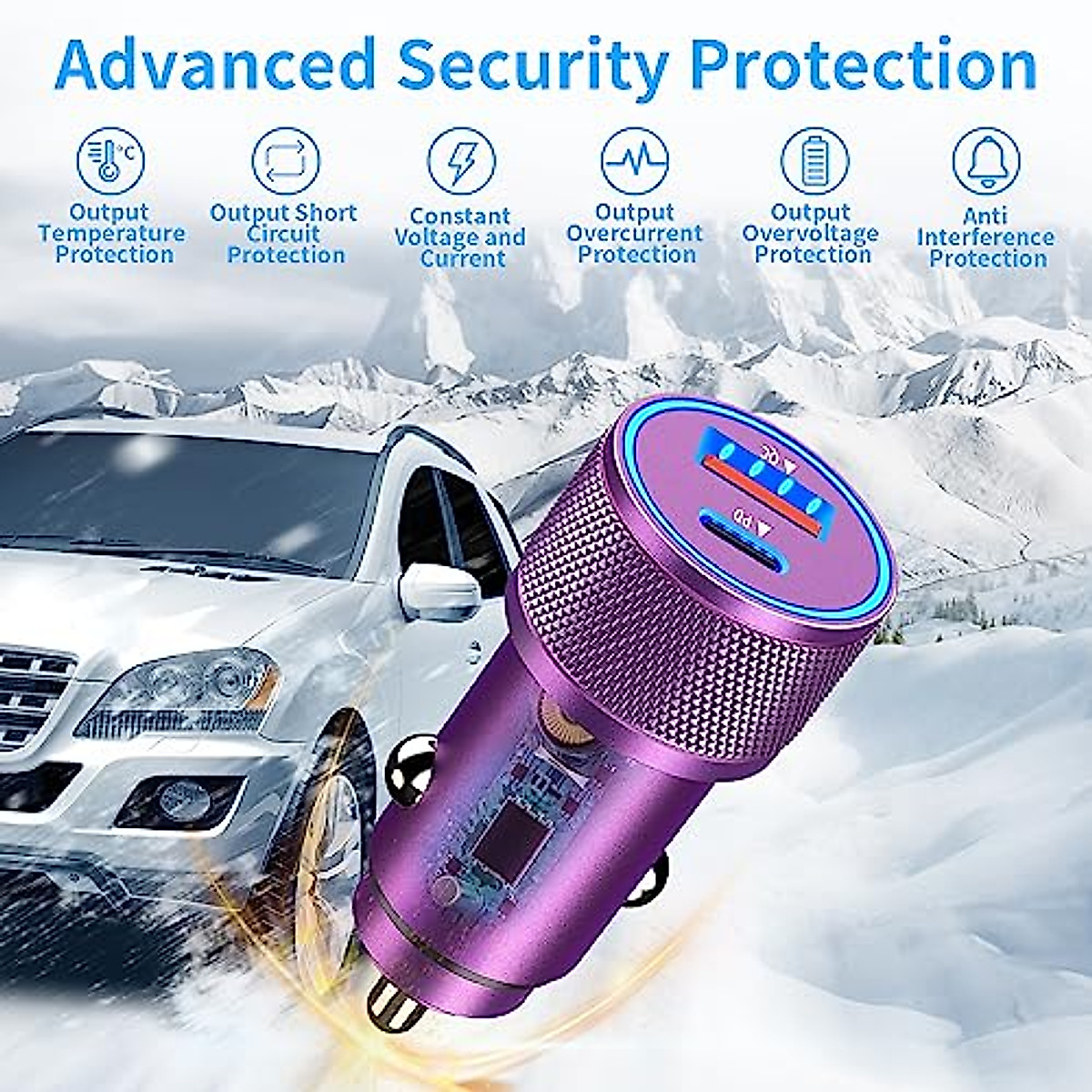 [Apple MFi Certified] iPhone Fast Car Charger, Veetone 48W Dual Port USB-C PD/QC3.0 Power Car Charger Adapter + 2 Pack Lightning Braided Cable Quick Charging for iPhone 14 13 12 11 Pro/XS/XR/SE/X/iPad