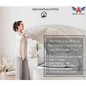 BeKind Online 600 Thread Count Olympic Queen Size Striped Sheet Set 100% Egypt Cotton 600 Thread-Count Hotel Quality Sateen Finish 8-Inches Deep Pockets Cotton Soft Egyptian Sheet - Taupe Stripe