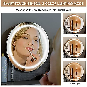 DOLILO 35" Makeup Vanity Desk with Mirror and Lights and Table Set with Vanity Stool 3 Sliding Drawers 3 Modes Brightness Adjustable, (Iron Grey)