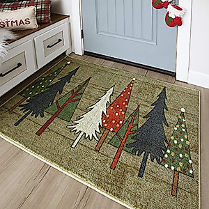 Mohawk Home Machine Washable Christmas Kitchen Mat, Wooden Holiday Trees Multi (2' 6" x 4' 2")