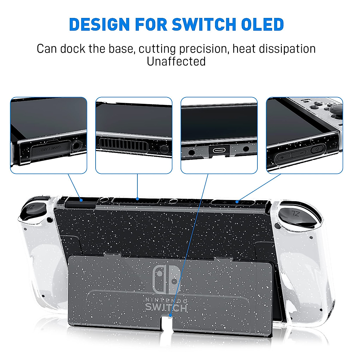 GLDRAM Upgrade Glitter Case for Nintendo Switch OLED 2021, Dockable PC Protective Cover for Switch OLED Console, and Ergonomic TPU Grip Case for Joycon - Sparkle Shell