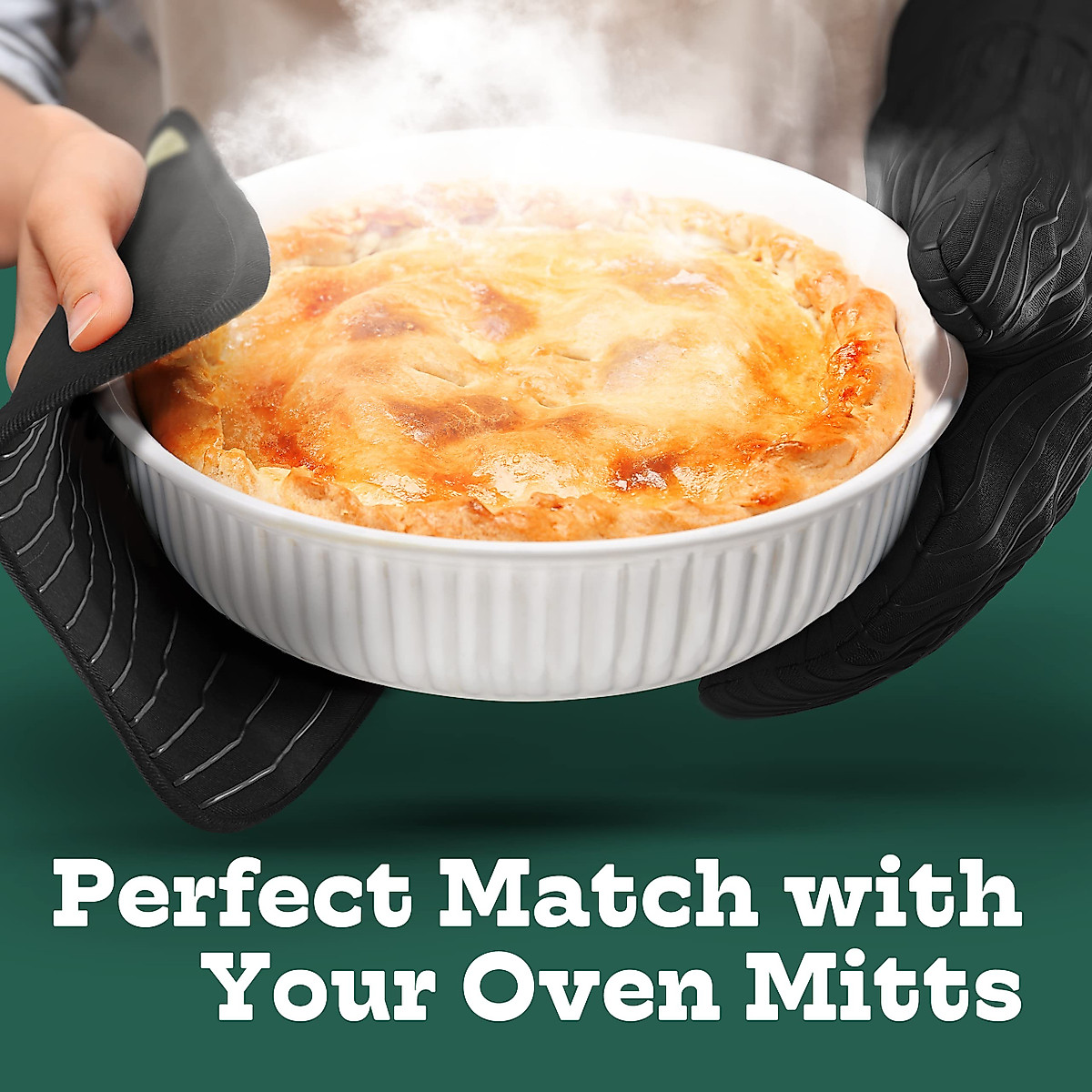 Big Red House Silicone Pot Holders, Heat Resistant Kitchen Protectors for Hot Pans and Baking, Professional Grade Cooking Mitts, Black, Set of 2