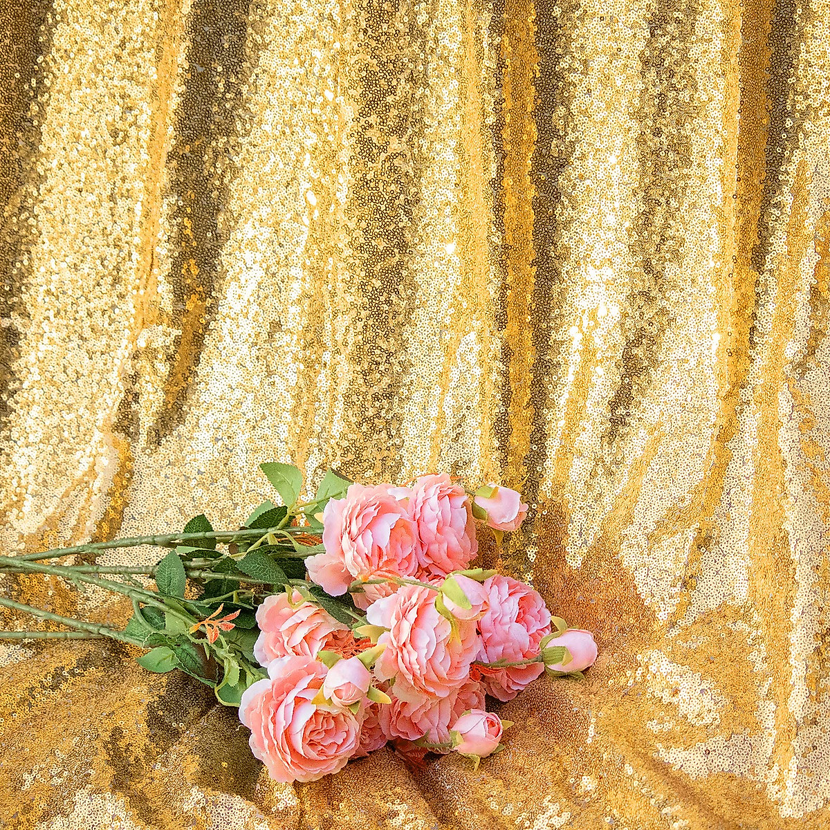 WISPET Gold Sequin Backdrop Curtains 1 Panel 8FTx8FT Glitter Gold Photo Backdrop Drapes Party Wedding Baby Shower Curtain Sparkle Photography Background