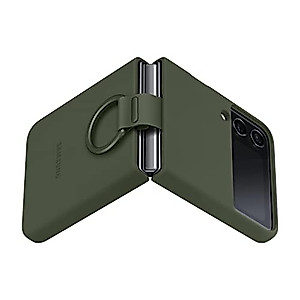 SAMSUNG Galaxy Z Flip 4 Silicone Cover with Ring, Protective Phone Case with Finger Loop, Matte Finish, Bold Style, Handheld Design, US Version, Green