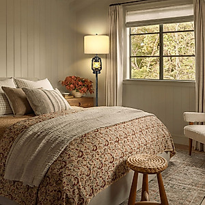 BrightHome Farmhouse Lantern Floor Lamp with LED Night Light - Rustic Tall Standing Lamp for Living Room Bedroom Office - Traditional Pole Lamp Black & Silver Finish - Floor Reading Light Home Decor