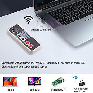KIWITATA Wireless USB NES Controller for PC Games, 2 Pack 2.4G Rechargeable NES Remote Wireless USB Retro Game Pad Controller for Windows MAC Raspberry Pi 3