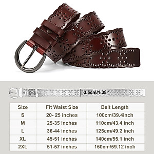 XZQTIVE Women Plus Size Leather Belt for Jeans Dresses Pants Hollow Flower Waist Belts with Solid Pin Buckle