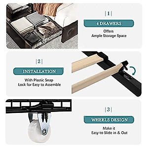 HOOMIC King Platform Storage Bed Frame with 4 Drawers & Adjustable Headboard, Wooden Slats, No Box Spring Needed,Diamond Stitched Button Tufted Design, Noise Free, Black Brown