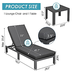 OUTPLATIO Aluminum Lounge Chair and Table for All-Aluminum Conversation Sets Outdoor Patio Furniture Sectional Set (2pcs, Grey)