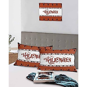 Edwiinsa Halloween Pillow Covers Standard Size Set of 2 Bed Pillow, Black Castle Bats Fall Pumpkin Orange Plush Soft Comfort for Hair/Skin Cooling Pillowcases with Envelop Closure 20''x26''