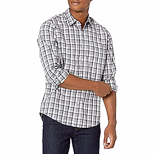 Amazon Essentials Men's Regular-Fit Long-Sleeve Casual Poplin Shirt, Grey Plaid, Large