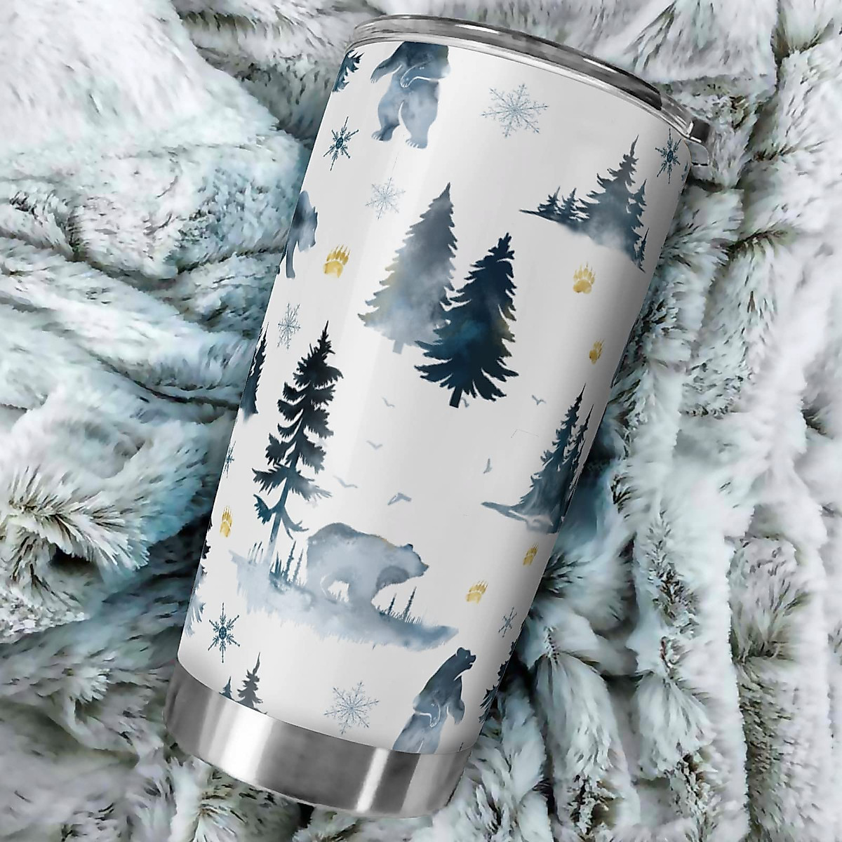 Hinfunees Bear Forest Tumbler with Lid Animal Travel Mug Stainless Steel Coffee Mugs Double Walled Water Cups for Home Office School Outdoor Gifts Bear Forest 20oz