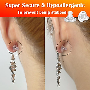 Earring Backs, Silver Silicone Locking Secure Earring Backs for Studs, Hypoallergenice Silicone Earring Backs Replacements for Studs/Droopy Ears, No-Irritate Earring Backs for Adults (Silver)