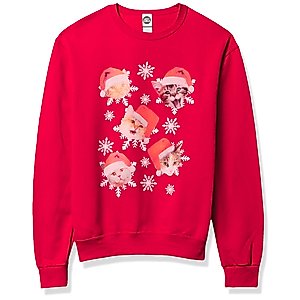 LOST GODS Women's Ugly Christmas Cat Snowflakes Sweatshirt - Red - Large
