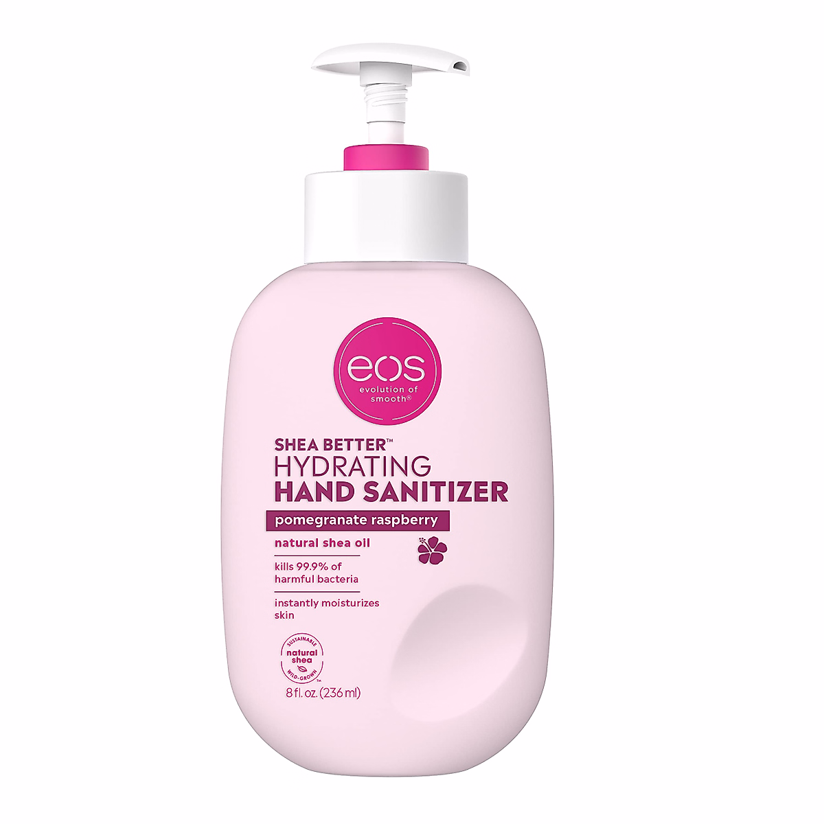 eos Shea Better Hand Sanitizer- Pomegranate Raspberry, Kills 99.9% of Harmful Bacteria, Instantly Moisturizes, 8 fl oz