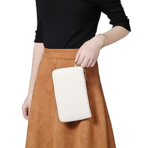 Daisy Rose Zip Wristlet Phone Clutch-RFID Blocking protection Wallet - Cream