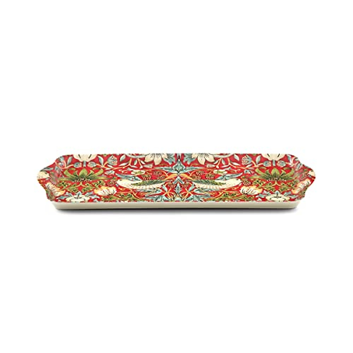 Pimpernel Morris & Co Strawberry Thief Red Collection Sandwich Tray | Serving Platter | Crudité and Appetizer Tray for Indoor and Outdoor use, Made of Melamine, Measures 15.1" x 6.5", Dishwasher Safe