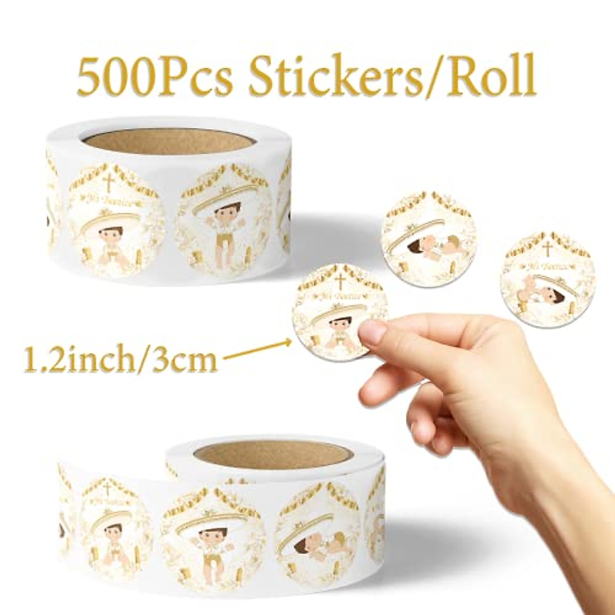 500Pcs Mi Bautizo Decor-Mi Bautizo Stickers Roll Thank You Label Stickers for Boy God Bless,Baptism Party Decoration Christening Supplies Gift Bags Box Envelope Seal Sticker