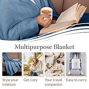 Threadmill Luxury Cotton Blankets for King Size bed | All-Season Cozy 100% Cotton King Size Blanket | Herringbone Soft & Lightweight Fall Thermal Blanket fits Cal King Size Bed | Folkstone Blue