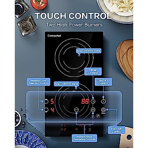 AMZCHEF Electric Induction Cooktop 2 Burners,12" Electric Stove Top with Plug 1800W, 120V, 9 Power Levels, Child lock, Timer, Touch Control, Induction Stove for Fast Cooking, Bulit-in&Countertop