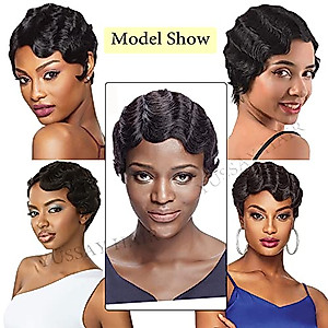 Yussay Short Finger Wave Wig Curly Natural Black Cute Nuna Wig Real Retro African Black Wigs for Mommy Wig Curly Short Synthetic Wig Looks Natural
