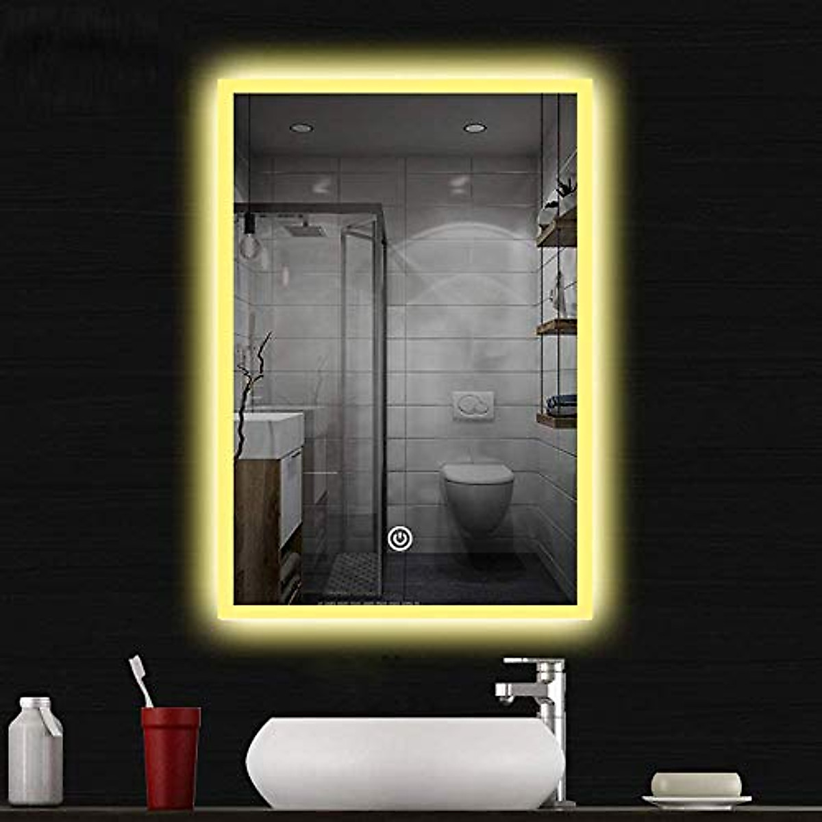 Cangfort 28"x 20" Bathroom Mirror Horizontal/Vertical Anti-Fog Wall Mounted Makeup Mirror with LED Light Over Vanity