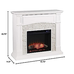 SEI Furniture Seneca Faux Stacked Stone Electric Fireplace with Hidden Media Shelf, New Crisp White