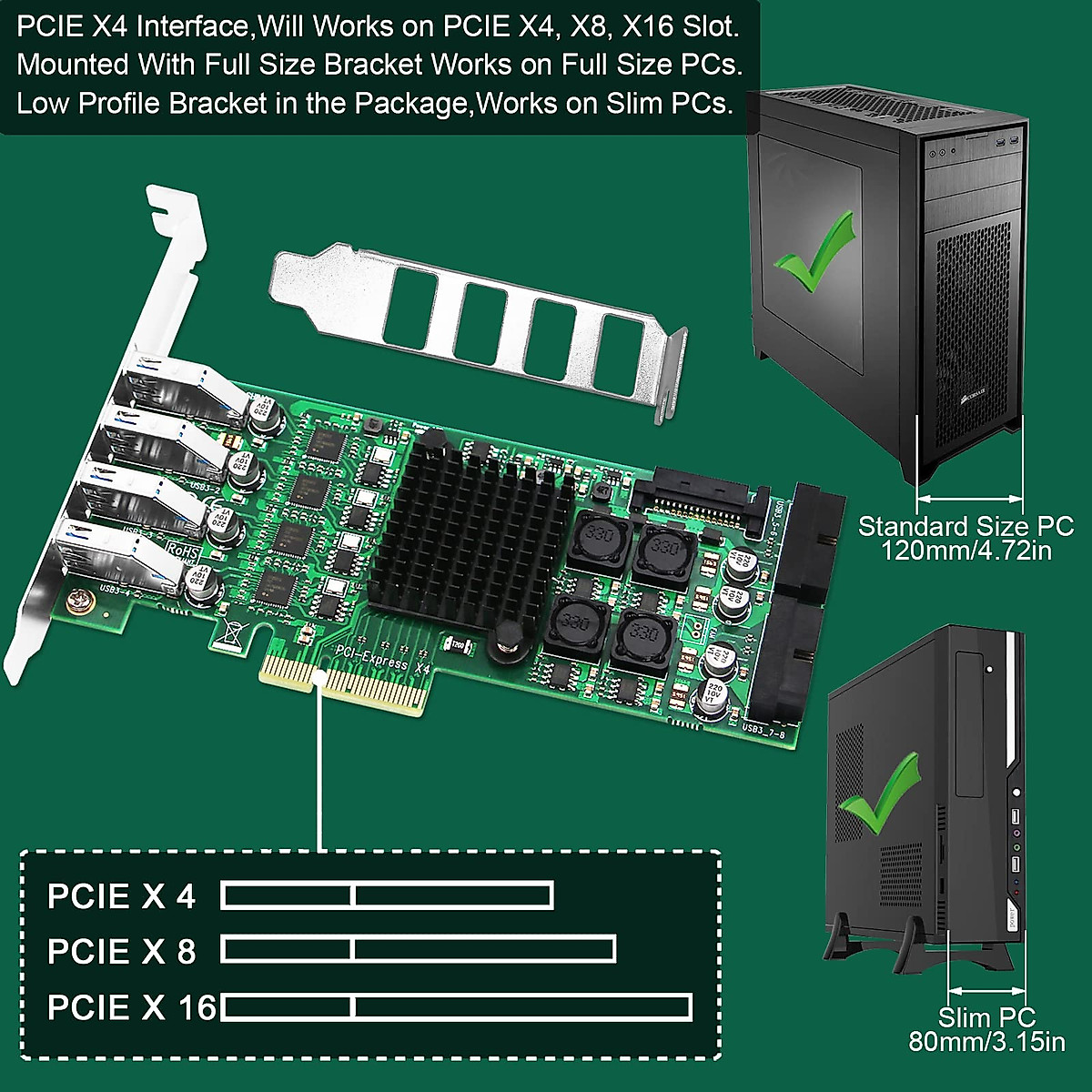 FebSmart 8-Ports PCIE Superspeed 5Gbps USB 3.0 Card for Windows and Linux Desktop PCs, 4X Dedicated 5Gbps USB 3.0 Channel 20Gbps Bandwidth, Built in FebSmart Self-Powered Technology (FS-4C-U8S-Pro)