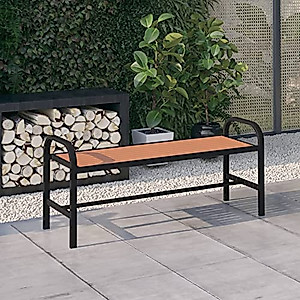 Tidyard Patio Bench, WPC Seat Park Bench, Wooden Outdoor Bench Chair Steel Legs Brown and Black for Garden Entryway Yard Porch Backyard 49 x 15.9 x 22.2 Inches (W x D x H)