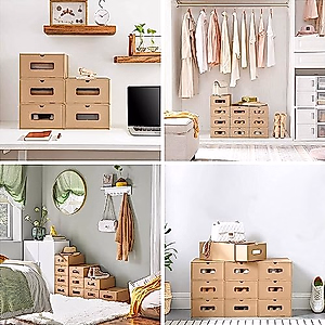 bimiti 12 Pack Shoe Box Cardboard Shoe Storage Boxes with Transparent Window Waterproof Stackable Storage Boxes with Lids Heavy Duty Kraft Drawer Shoe Boxes for Shoes, Socks, Stationery, Underwear