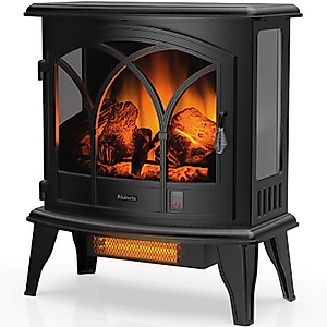 TURBRO Suburbs TS23-C Electric Fireplace Infrared Heater with Curved Door- 23" Freestanding Fireplace Stove with Adjustable Flame Effects, Overheating Protection, Timer, Remote Control - 1400W, Black