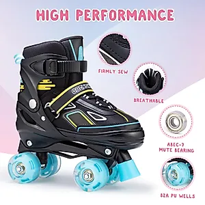 Kids Roller Skates for Girls and Boys, 4 Sizes Adjustable Roller Skates with 8 Light Up Wheels, Fun Illuminating Toddler Rollerskates for Kids Youth Beginner, Patines para Niñas Niños(3-6, Blue)