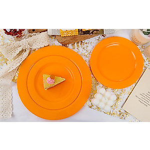 FLOWERCAT 60PCS Orange Plates - Heavy Duty Orange Plastic Plates Disposable for Easter Party - Include 30PCS 10.25inch Orange Dinner Plates and 30PCS 7.5inch Orange Dessert Plates