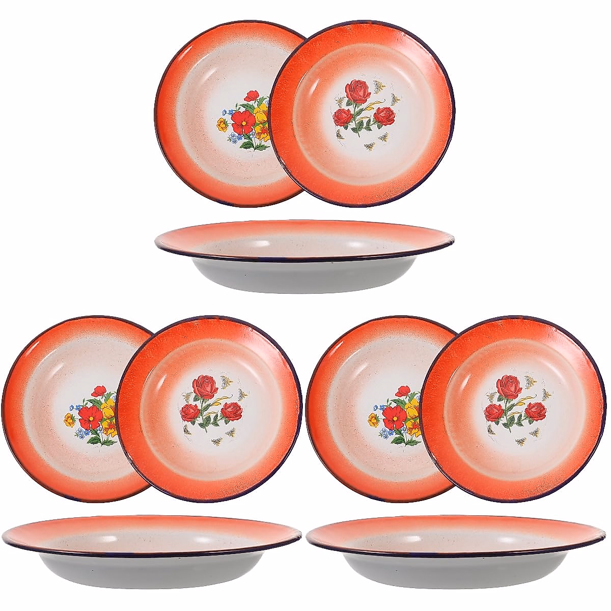 Hemoton 9 pcs Vintage Enamel Plate Fruit Plate Enamel Fruit Platter Vintage Salad Plate Enamel Washing Platter Vintage Enamelware Serving Platter Random Pattern