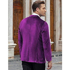 COOFANDY Velvet Tuxedo Jacket for Men Purple One Button Blazer Prom Party Jackets (Purple L)