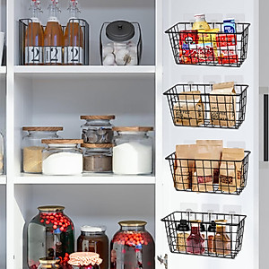 4 PCS Hanging Kitchen Baskets For Storage Adhesive Sturdy Small Wire Storage Baskets with Kitchen Food Pantry Bathroom Shelf Storage No Drilling Wall Mounted